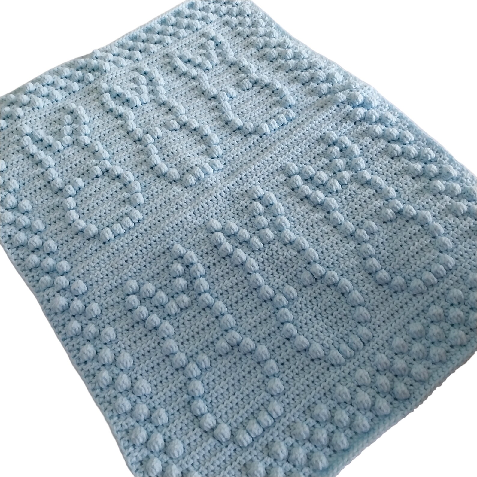 Handcrafted Crocheted Baby Blanket, Blue Bunny Cot Cover, Textured ...