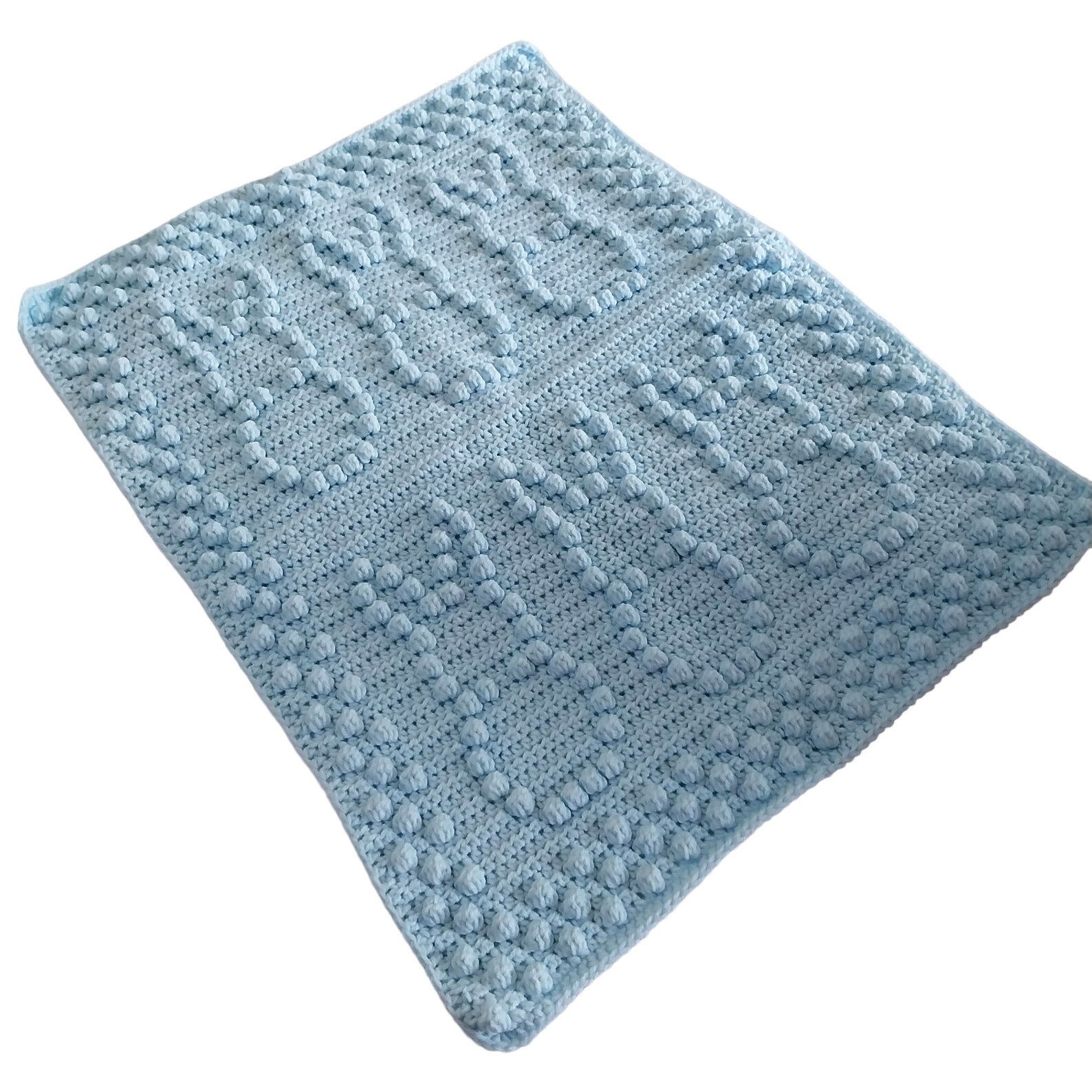 Handcrafted Crocheted Baby Blanket, Blue Bunny Cot Cover, Textured ...
