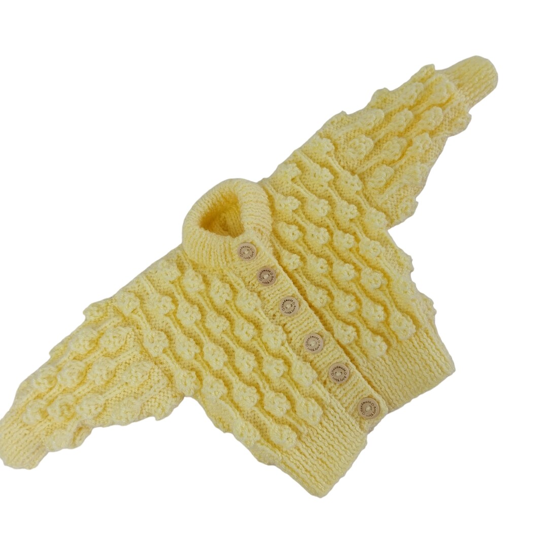 Gender Neutral Baby Cardigan Lemon Hand Knitted Bobble - Etsy