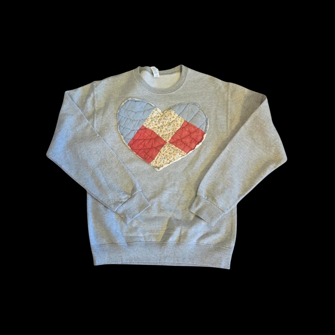 Upcycled Sweatshirt With Vintage Quilt Heart Patch | One-of-a-kind ...
