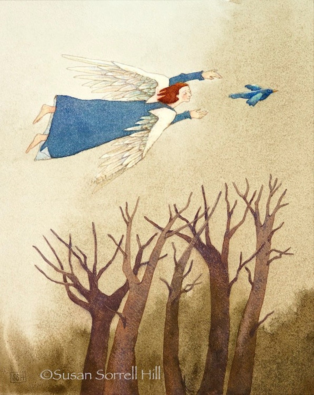 First Flight ~ Original Flying Guardian Angel Watercolor Painting by ...