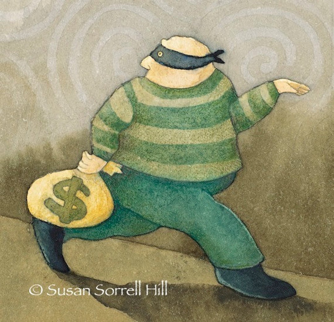 Karma Original Bank Robber Thief Watercolor Painting by Susan Sorrell ...