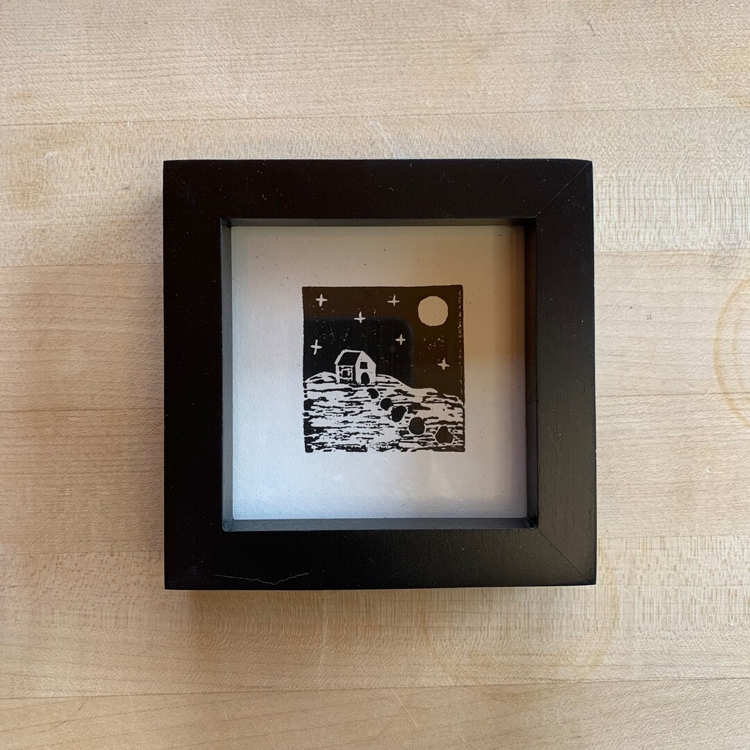 Block Print Cabin 1 2x2 Image, 4x4 Product Available Framed or Unframed ...