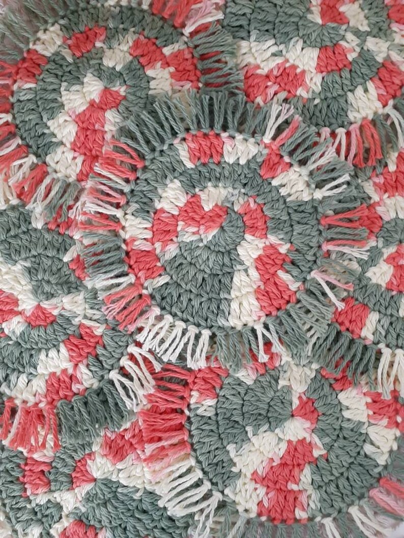 Mug Rugs / Set of Eight 8 / Crocheted / Round and Fringed / - Etsy