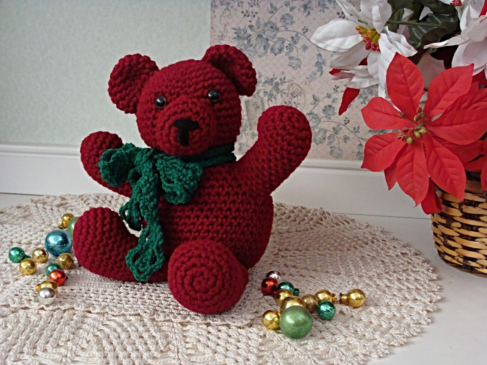 Teddy Bear / Handmade Christmas Bear / Crochet / Red maroon - Etsy