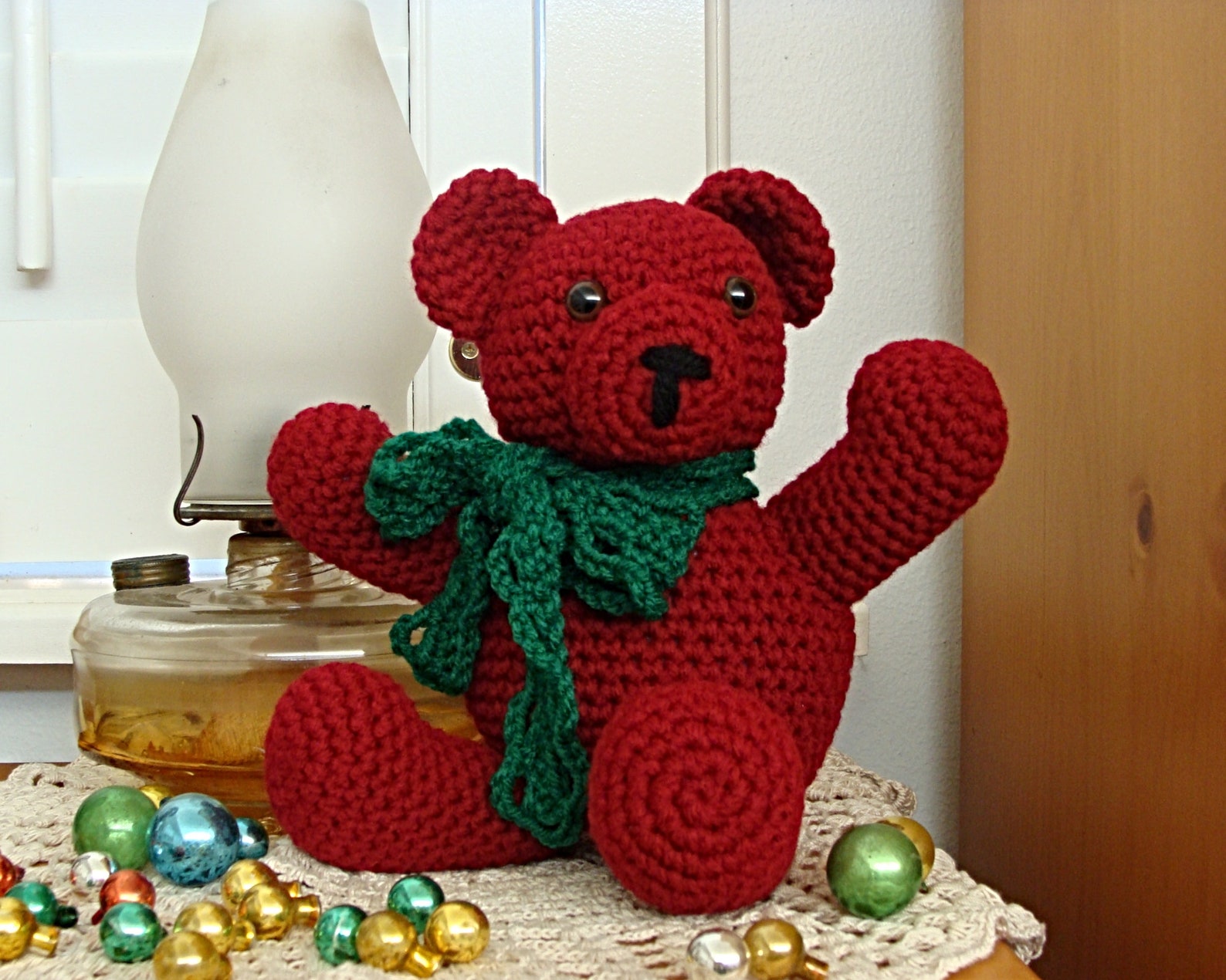 Teddy Bear / Handmade Christmas Bear / Crochet / Red maroon - Etsy