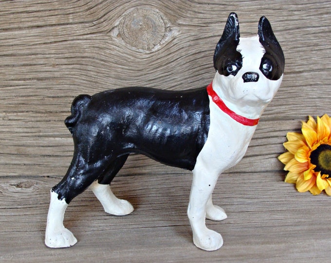 Vintage / Boston Terrier / Door Stop / Heavy Cast Iron Dog / Black ...