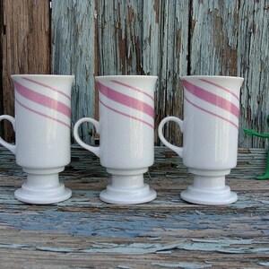 Pink Candy Striped Pedestal Mugs Set of 3 Made in Japan - Etsy