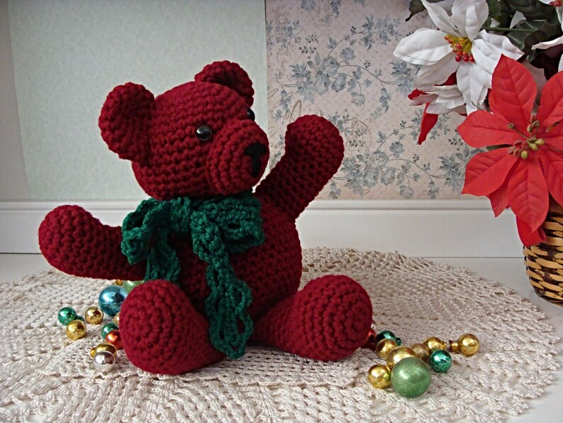Teddy Bear / Handmade Christmas Bear / Crochet / Red maroon - Etsy