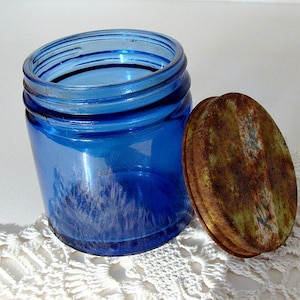 Vintage / Rex Eme / Skin Cream Blue Jar / With Rustic Lid / Large Jar ...