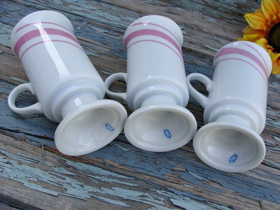 Pink Candy Striped Pedestal Mugs Set of 3 Made in Japan | Etsy