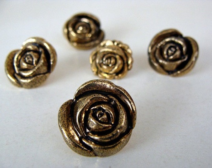 5 Rose Buttons Shanked Supply Gold With Black Tones - Etsy