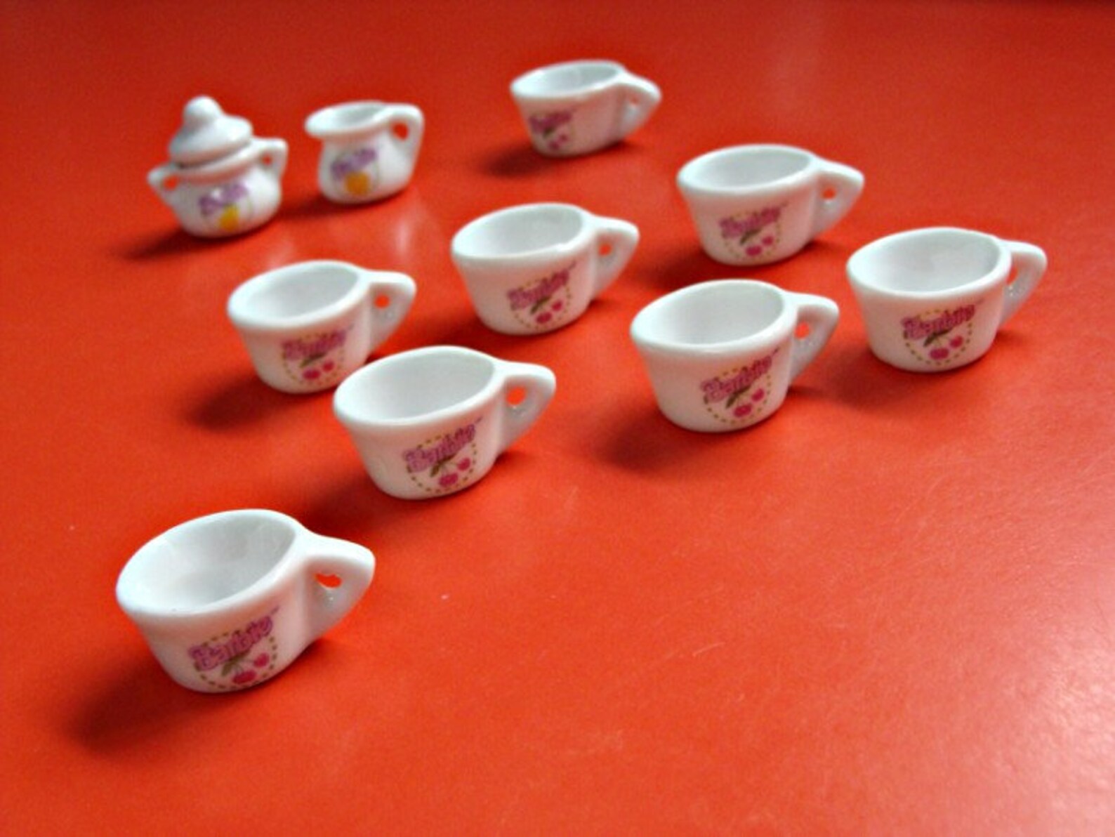 1998 / Barbie / 8 Tea Cups / Cream & Sugar / Miniatures / Strombecker ...
