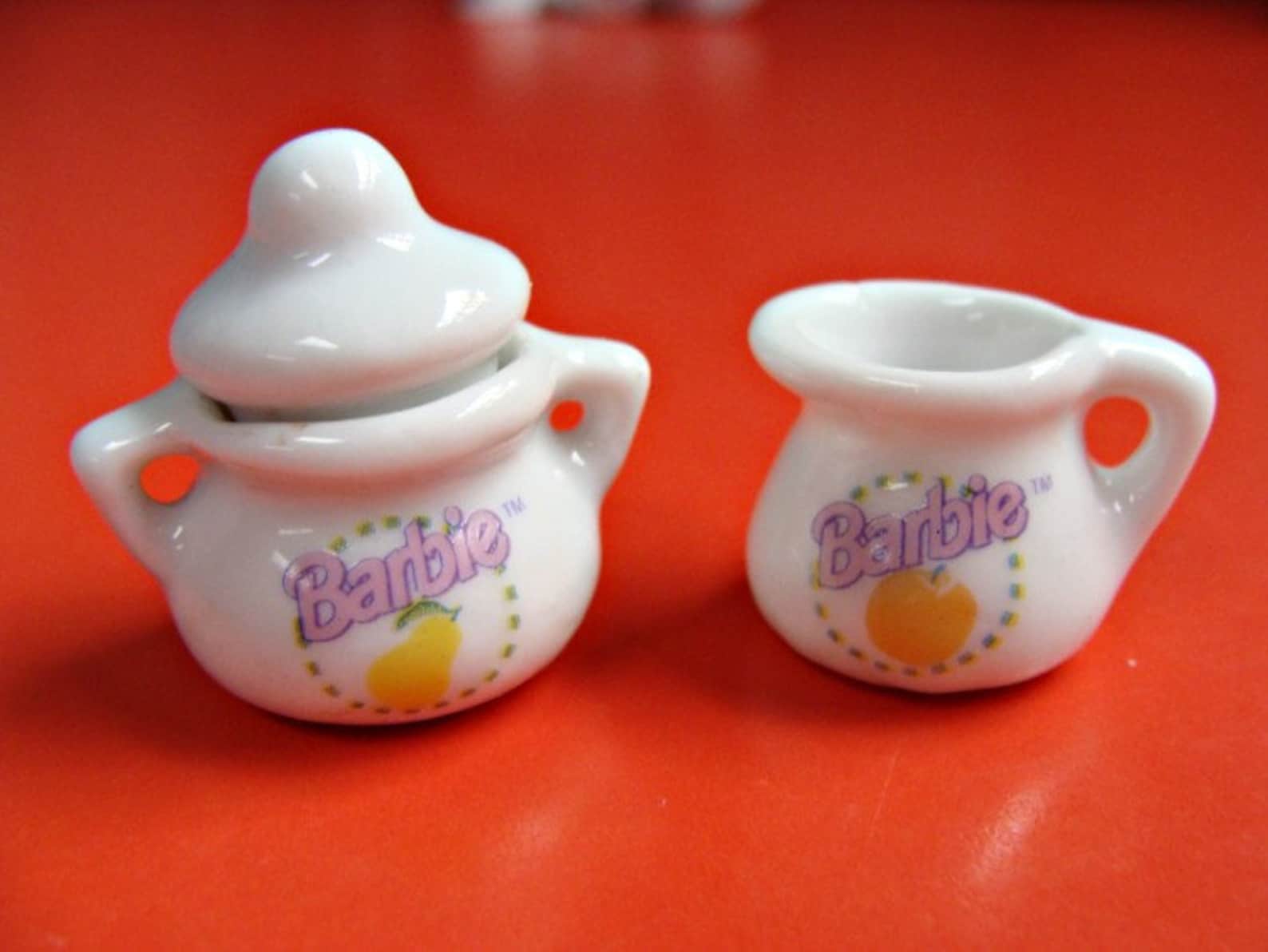 1998 / Barbie / 8 Tea Cups / Cream & Sugar / Miniatures / Strombecker ...