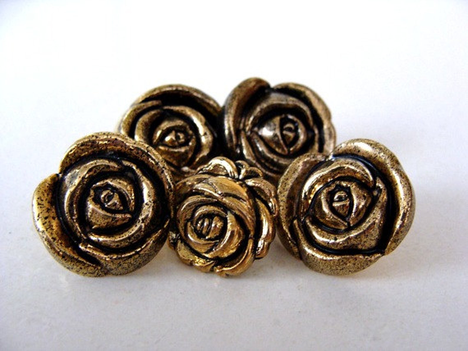 5 Rose Buttons Shanked Supply Gold With Black Tones | Etsy