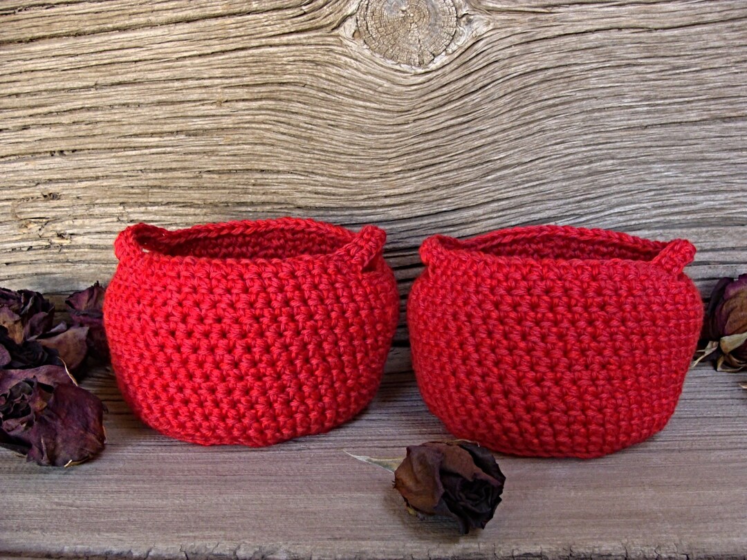 Two Matching Red Baskets / Gift Basket / Handmade / Storage / Crochet ...