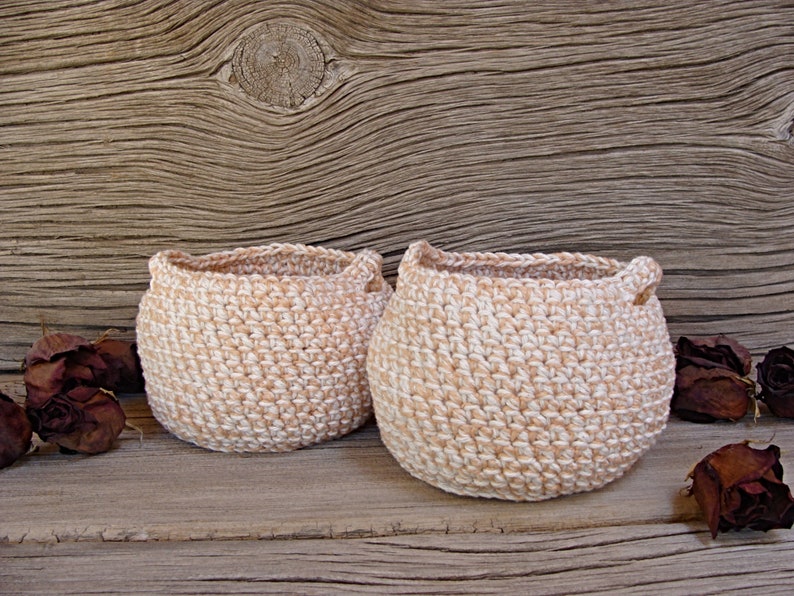 Two Baskets / Gift Basket Set / Handmade / 100% Cotton / Color: Peach ...