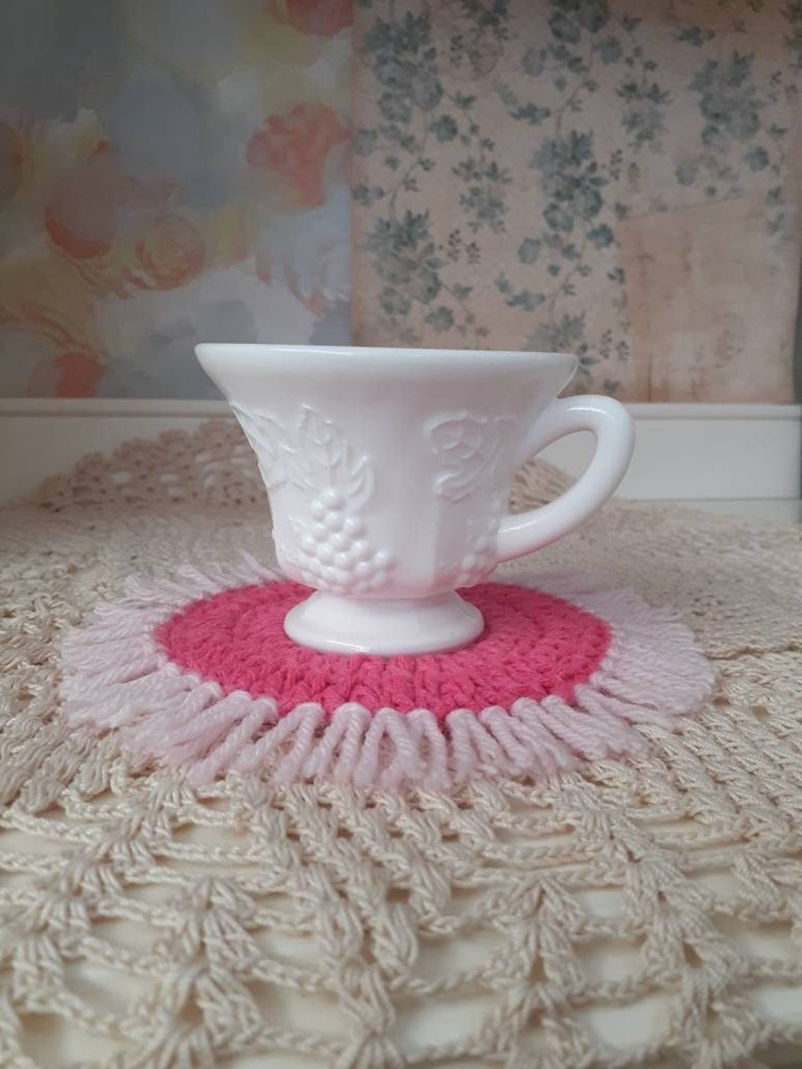 Mug Rugs / Set of Four 4 / Crocheted / Round and Fringed / - Etsy