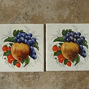 1970s / Vintage / Vegetable & Fruit Tiles / Set of Six 6 Dal-tile ...