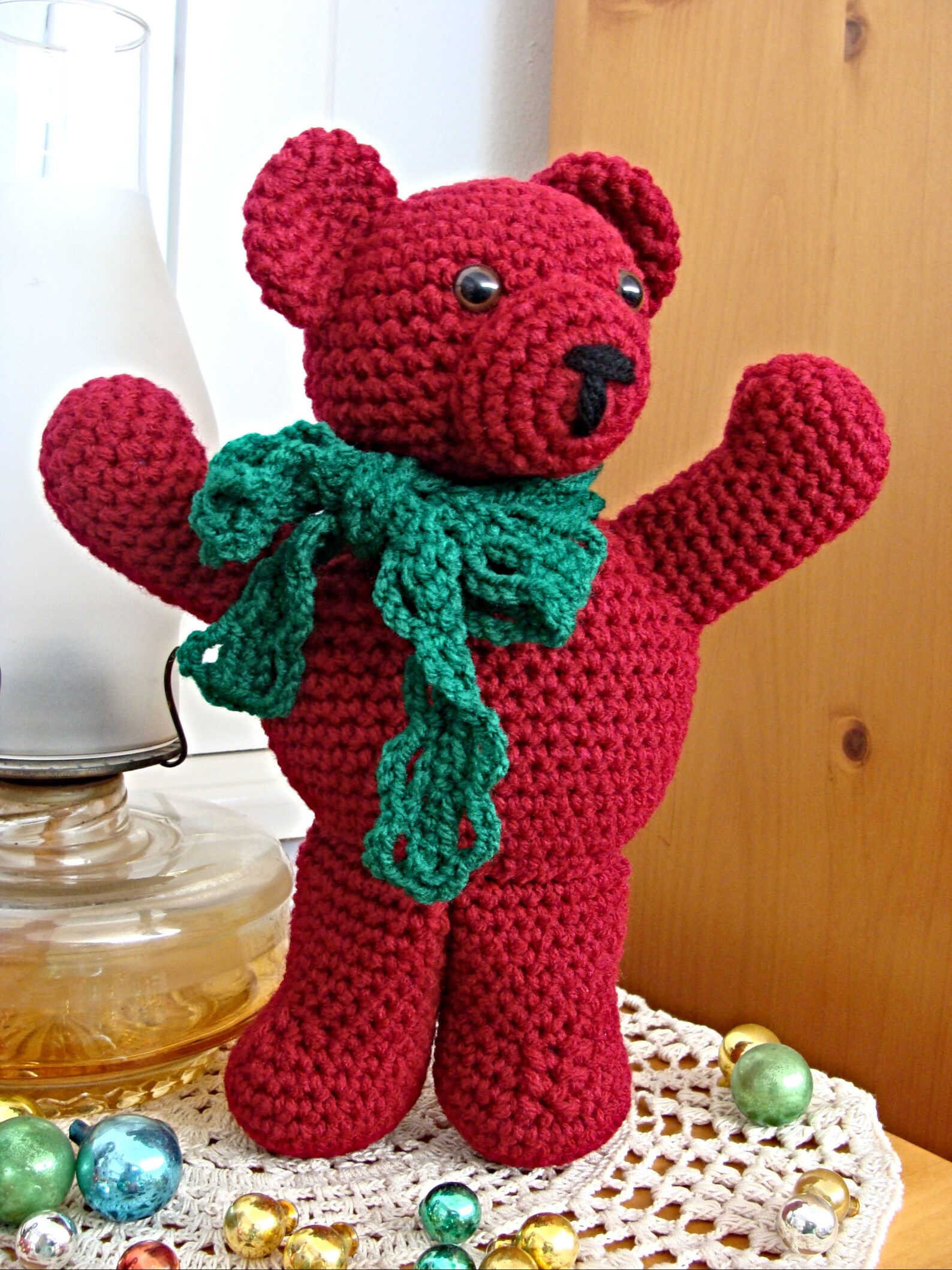 Teddy Bear / Handmade Christmas Bear / Crochet / Red maroon - Etsy
