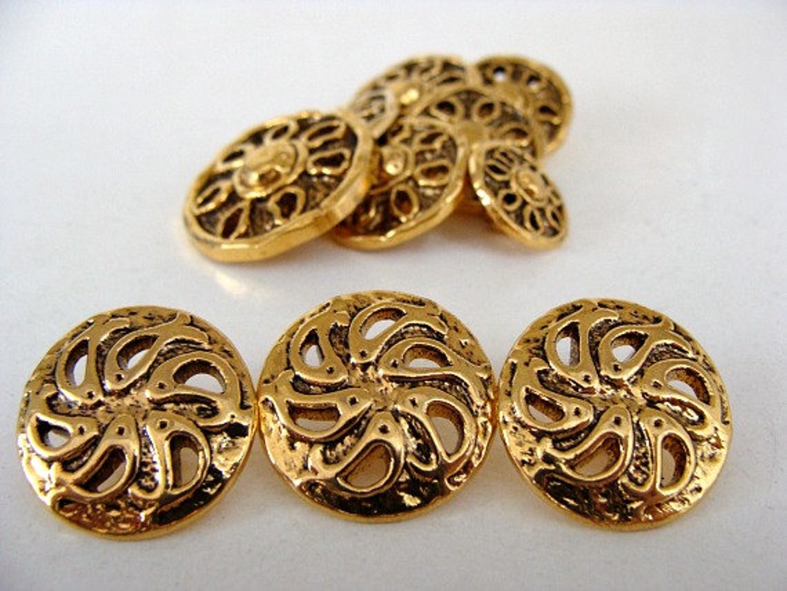 10 Shiny Gold Toned Buttons Filigree Destash | Etsy