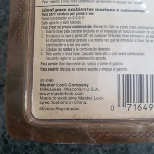 1999 / Master Lock 175D / Set Your Own Combination / Includes ...