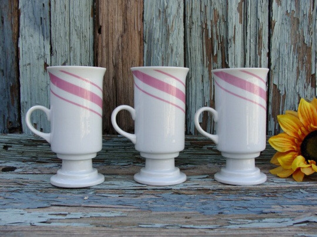 Pink Candy Striped Pedestal Mugs Set of 3 Made in Japan - Etsy