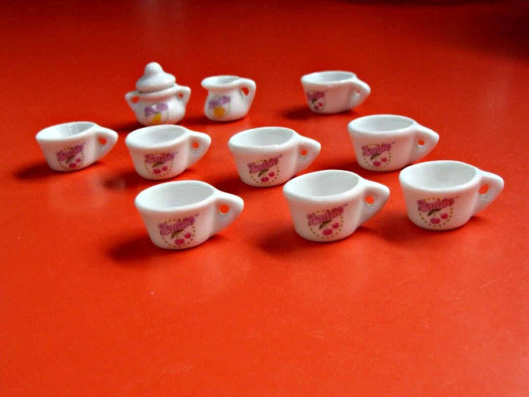1998 / Barbie / 8 Tea Cups / Cream & Sugar / Miniatures / Strombecker ...