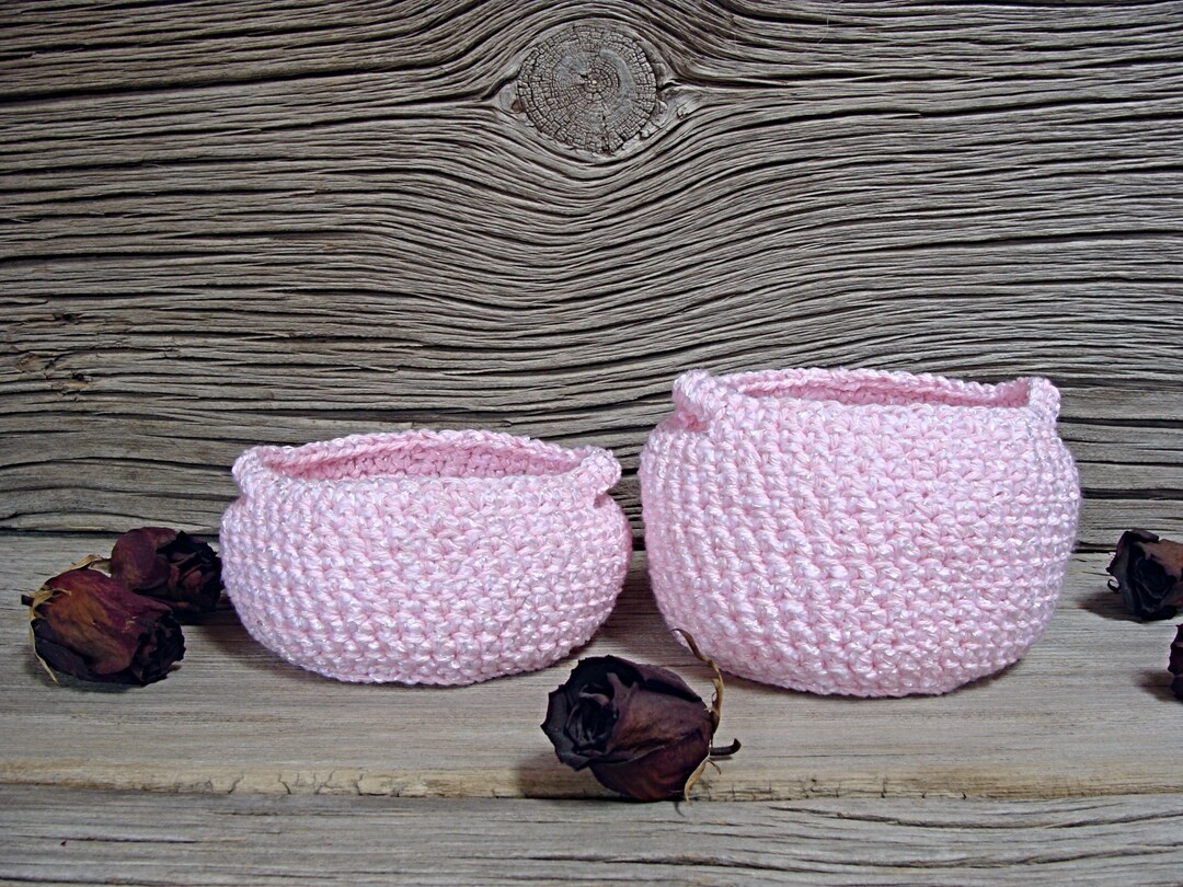 Two Baskets / Gift Basket Set / Handmade / Color: Pastel Pink & Shiny ...
