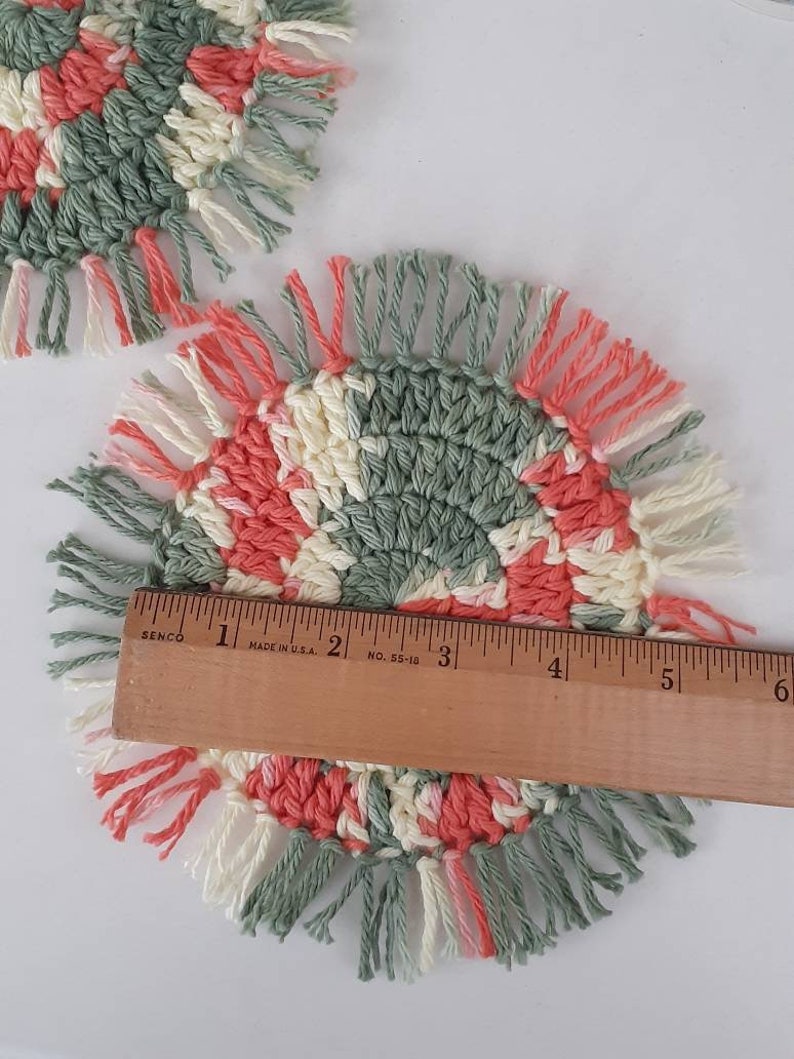 Mug Rugs / Set of Eight 8 / Crocheted / Round and Fringed / - Etsy