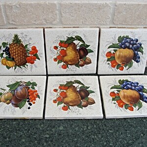 1970s / Vintage / Vegetable & Fruit Tiles / Set of Six 6 Dal-tile ...