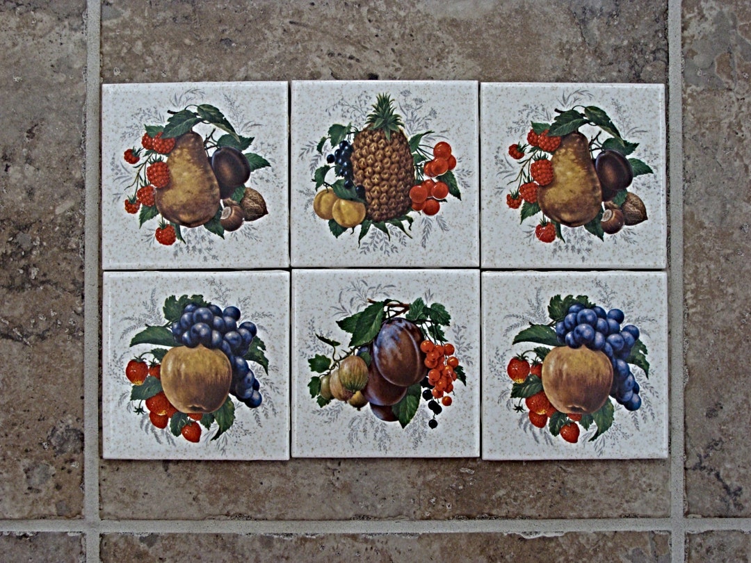 1970s / Vintage / Vegetable & Fruit Tiles / Set of Six 6 Dal-tile ...