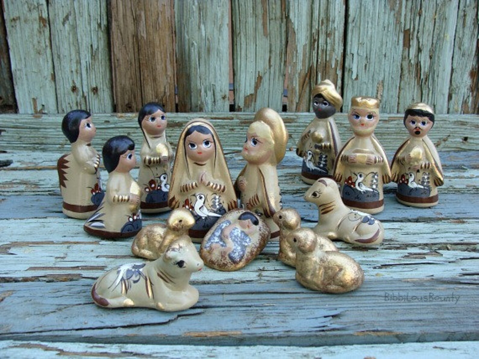 Vintage / 14 PIECE Nativity Set / Mary Joseph Baby Jesus / Hand Painted ...