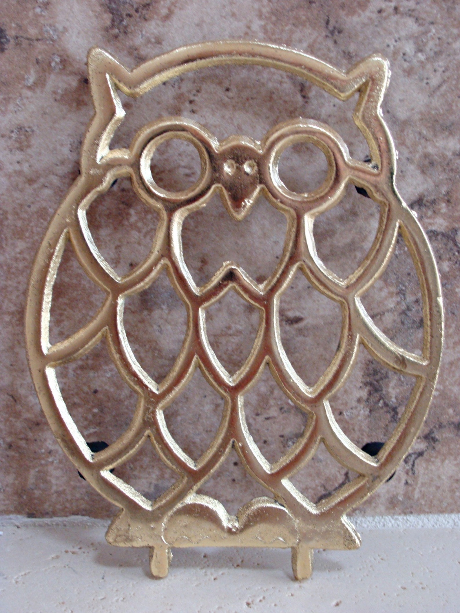 1970s / Owl Trivet / Gold Toned Finish / Cast Iron / Marked - Etsy