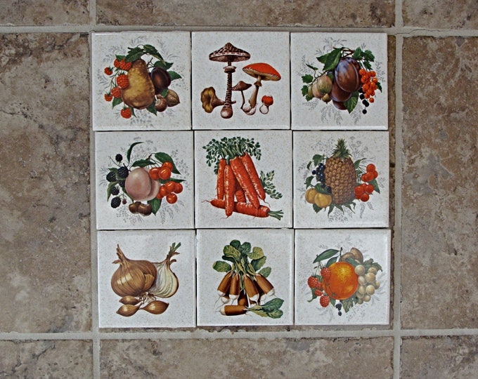 1970s / Vintage / Vegetable & Fruit Tiles / Set of Nine (9) Dal-tile ...
