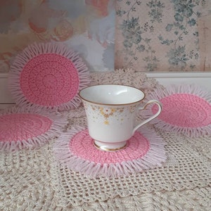 Mug Rugs / Set of Four 4 / Crocheted / Round and Fringed / Jazzy Fiusha ...