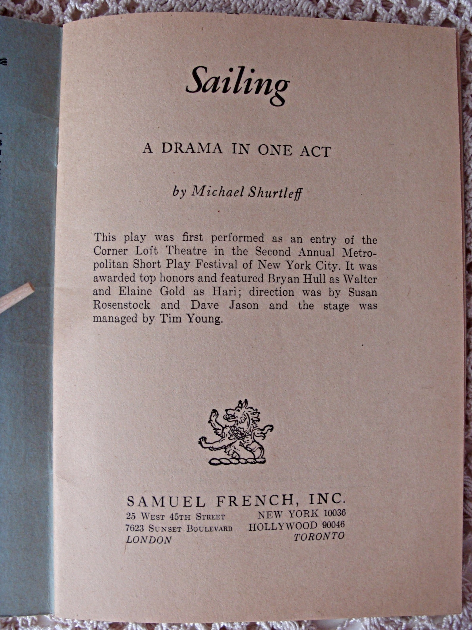 1977 / Sailing / A Drama in One Act / Michael Shurtleff / - Etsy
