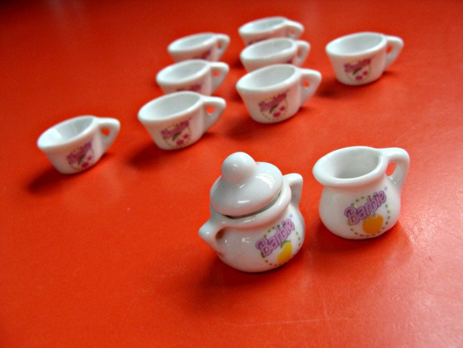 1998 / Barbie / 8 Tea Cups / Cream & Sugar / Miniatures / Strombecker ...