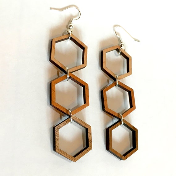 Triple Hexagon Dangle Earrings Etsy