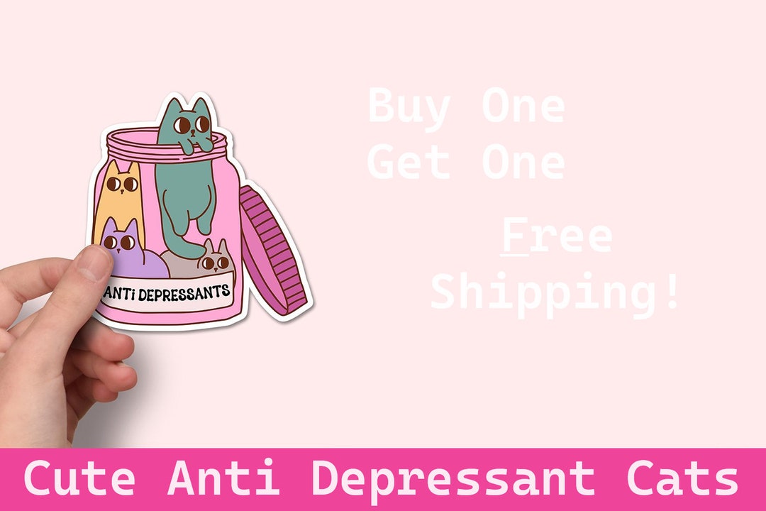 Jar of Anti Depressant Kittens Sticker, Funny Cat Sticker, Anti ...
