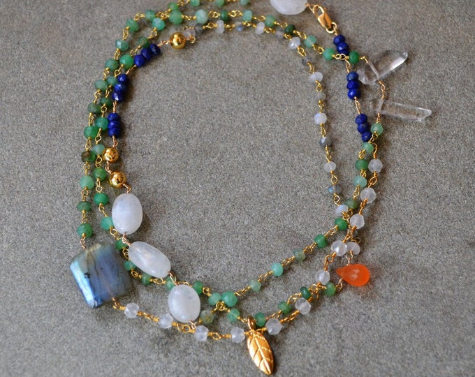 Long Beaded Necklace With Gemstones /// Long Wrapping Luxe Necklace or ...