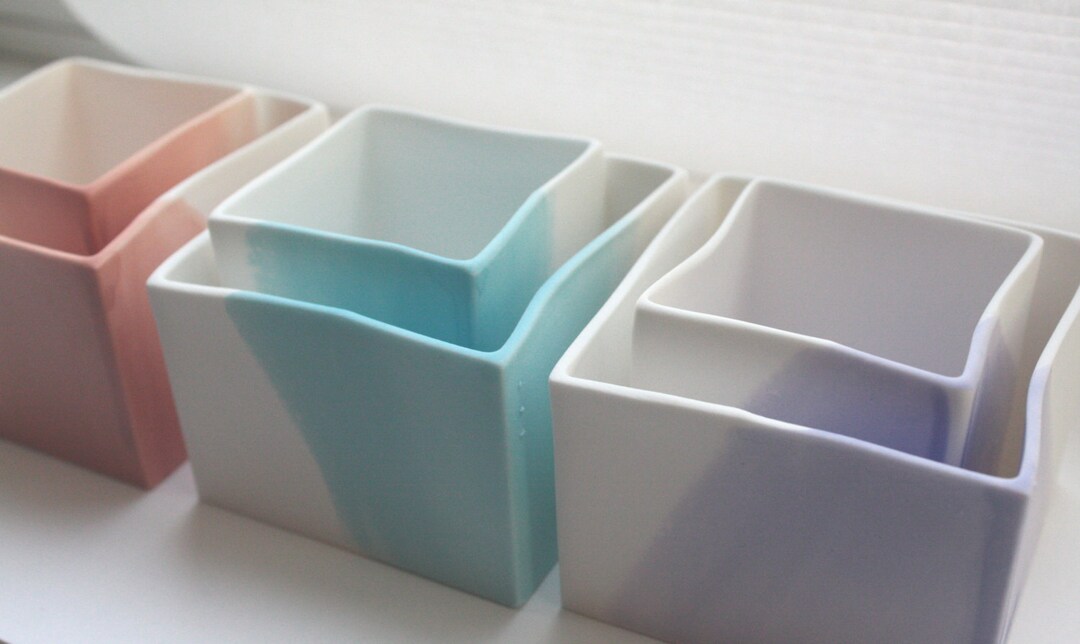 Cube Set of 2 Made From English Fine Bone China in 4 Pastel Colors ...