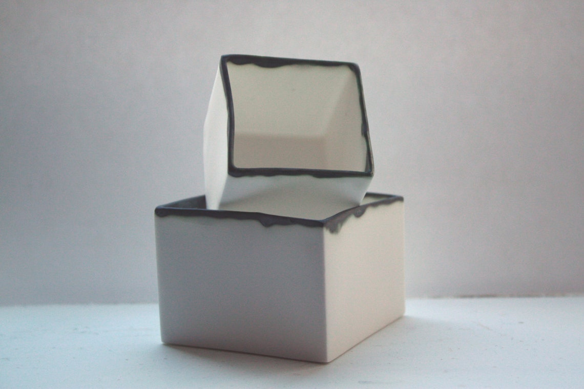 Pure White Cube Set Made From Fine Bone China and Burnt Effect Rims ...
