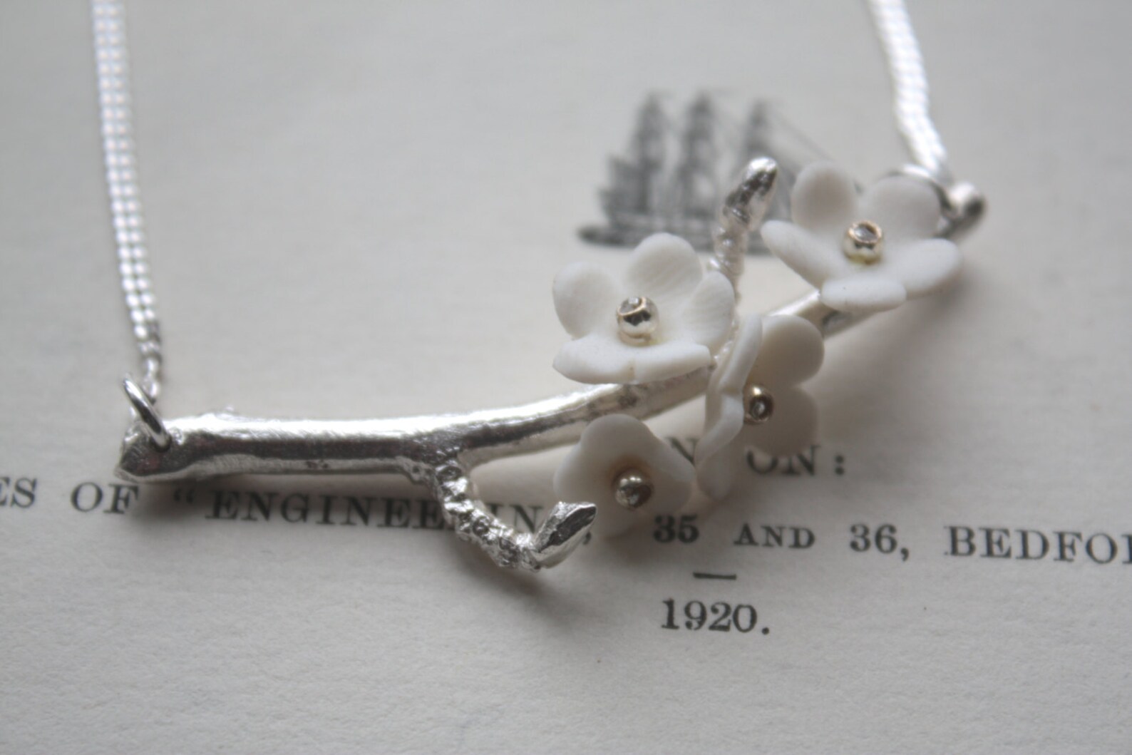 Summer Blossom Solid Sterling Silver Necklace With Porcelain Flowers ...