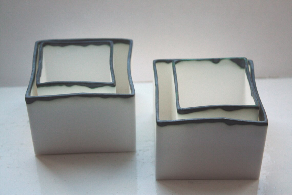 Pure White Cube Set Made From Fine Bone China and Burnt Effect Rims ...