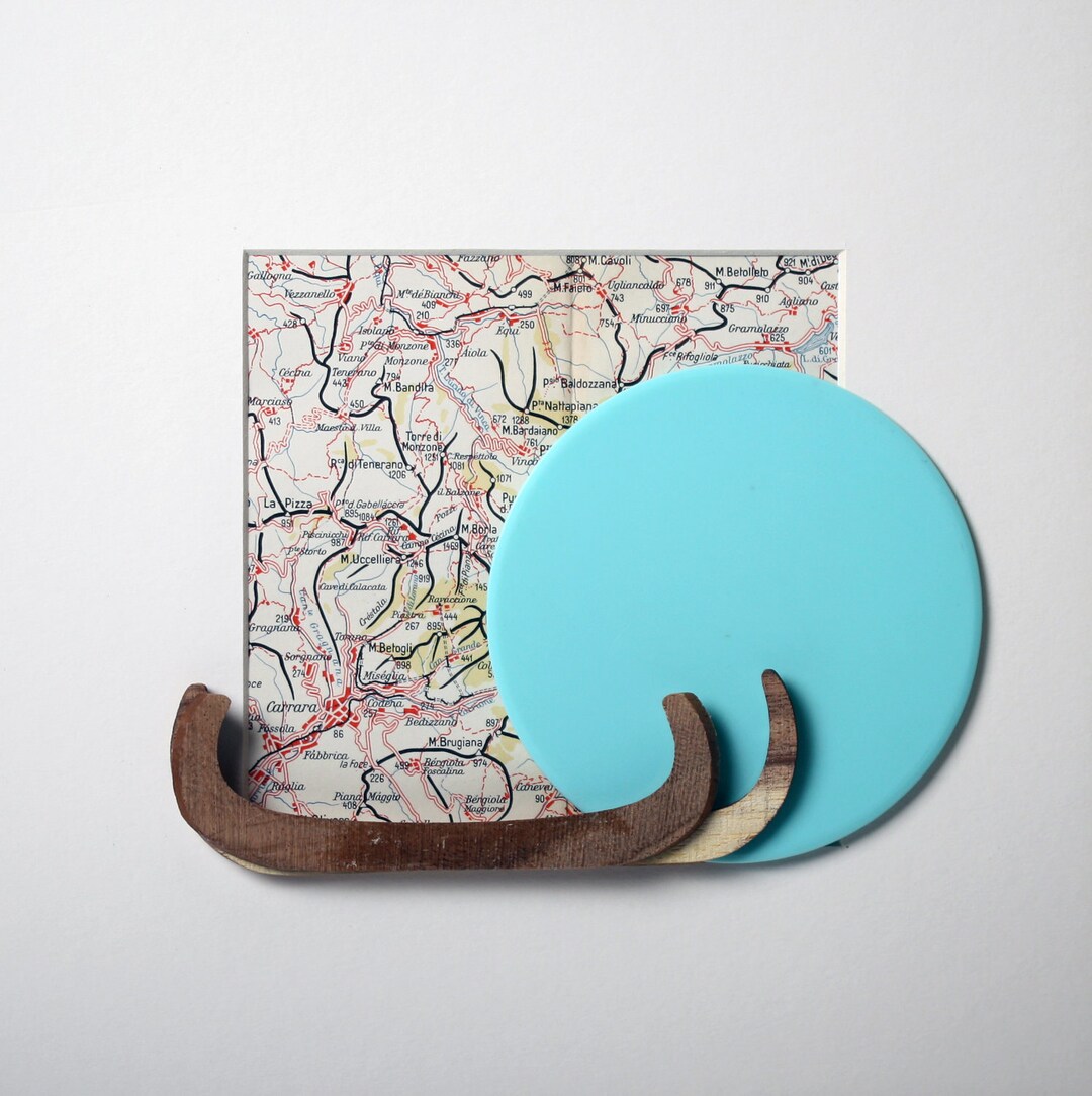 Square White Box Frame With Vintage Italian Map, Hard Wood and Round ...