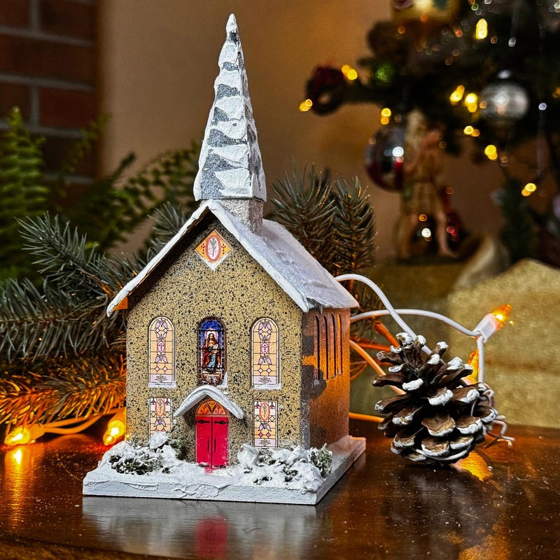 Lighted Ceramic Church - Etsy