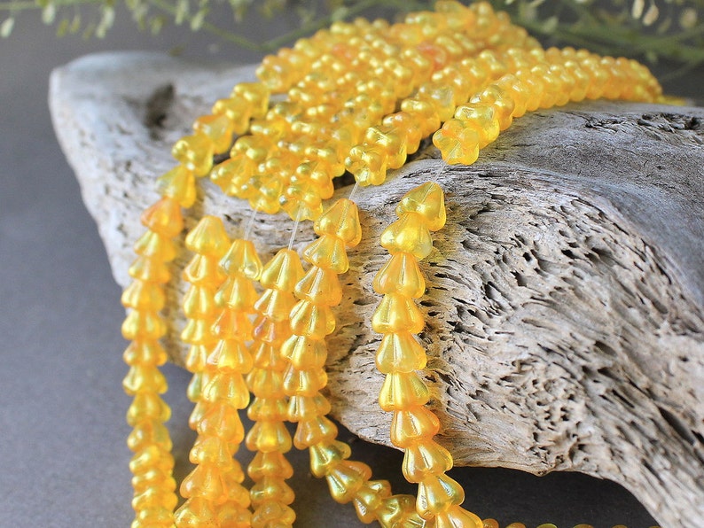 Flower Czech Glass Beads 30pc Czech Glass Yellow Flower Etsy
