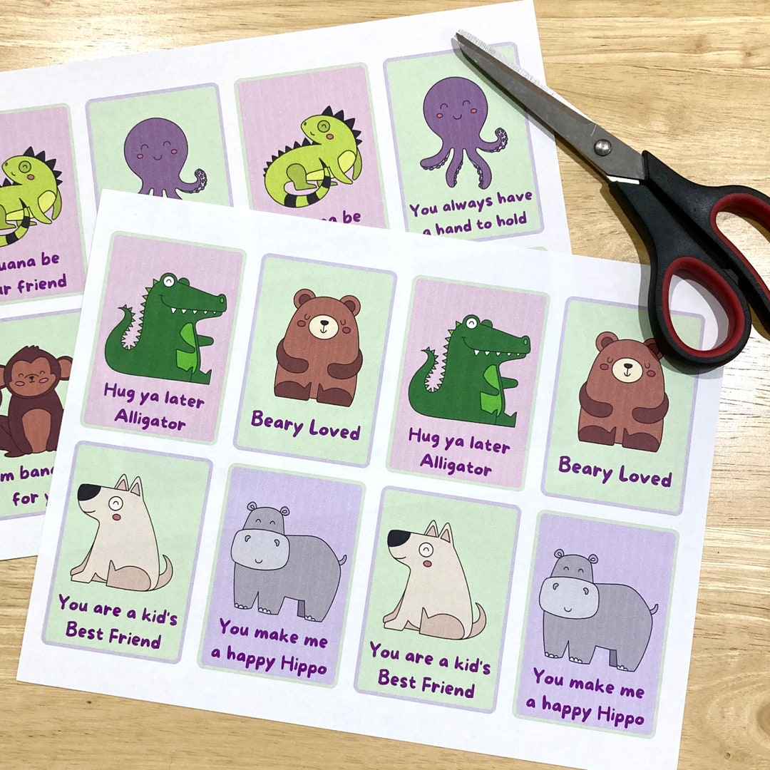 Kids Animal Themed Valentines Day Cards Printable Instant Download ...