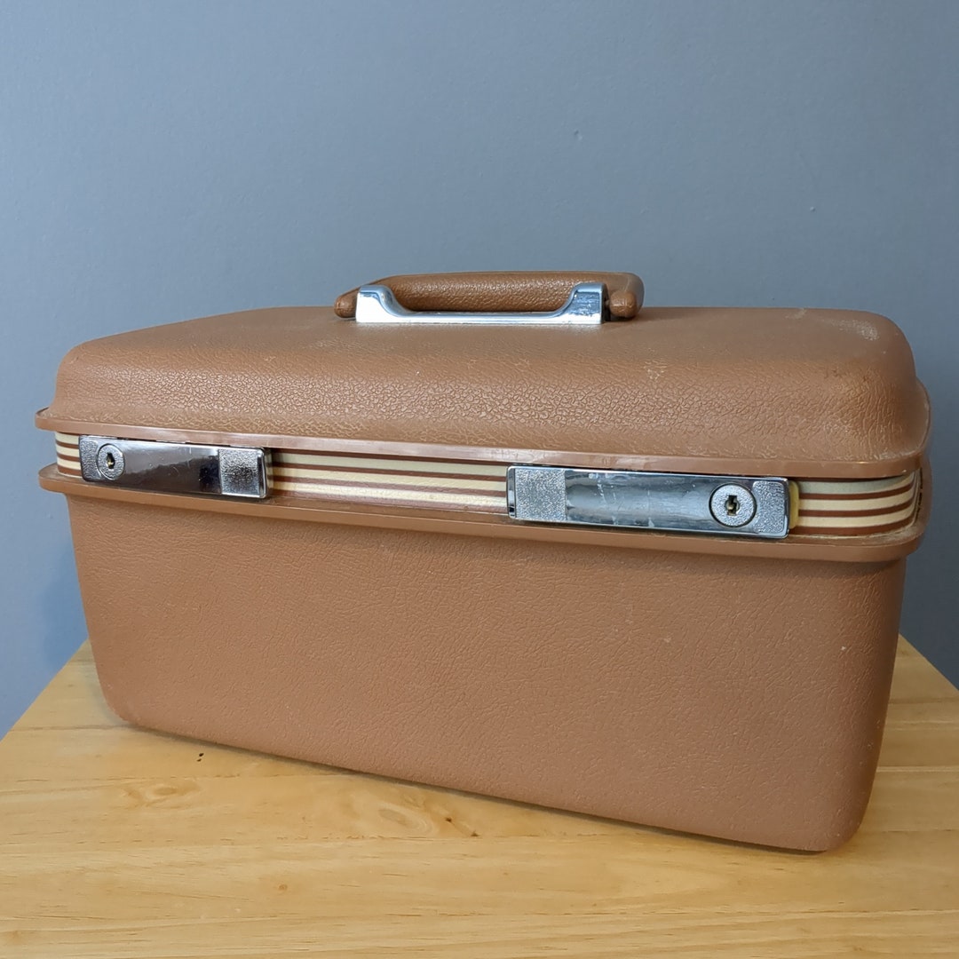 Vintage Brown Samsonite Train Case Retro Overnight Bag Luggage Cosmetic ...